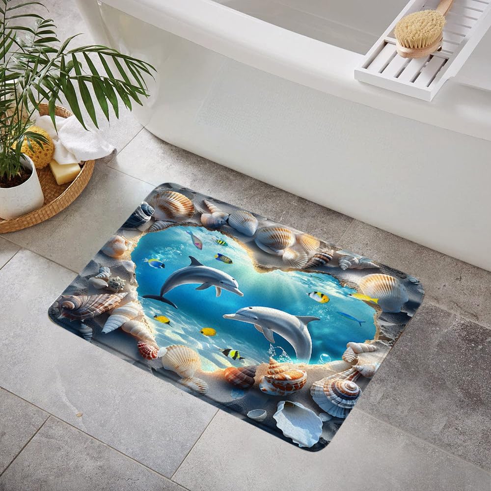 Amazon.com: YOZSLGU Dolphin Bath Mat Ocean Beach Coastal Seashell ...