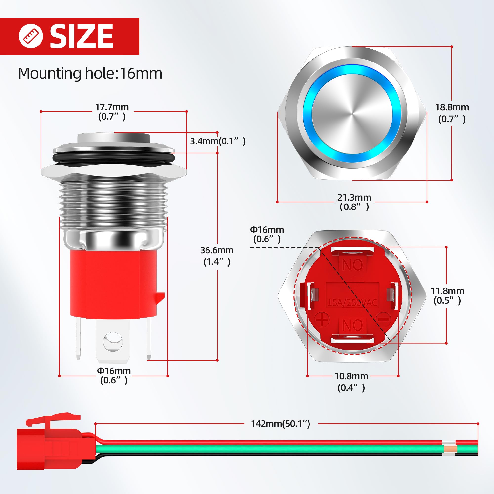 Snapklik.com : 12V Latching Push Button Switch 20A Heavy Duty DC 12 Volt Waterproof Round Switch ...