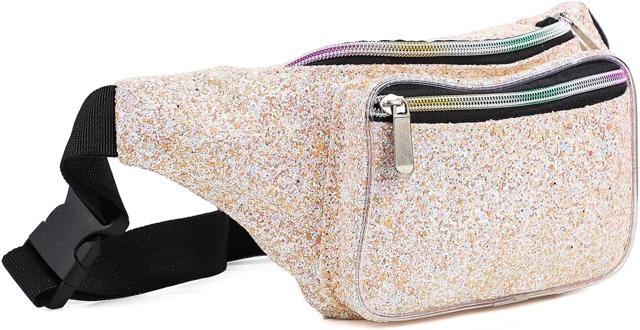 Amazon.com | Holographic Rave Gold Pink Blue Gravel Fanny Pack For ...