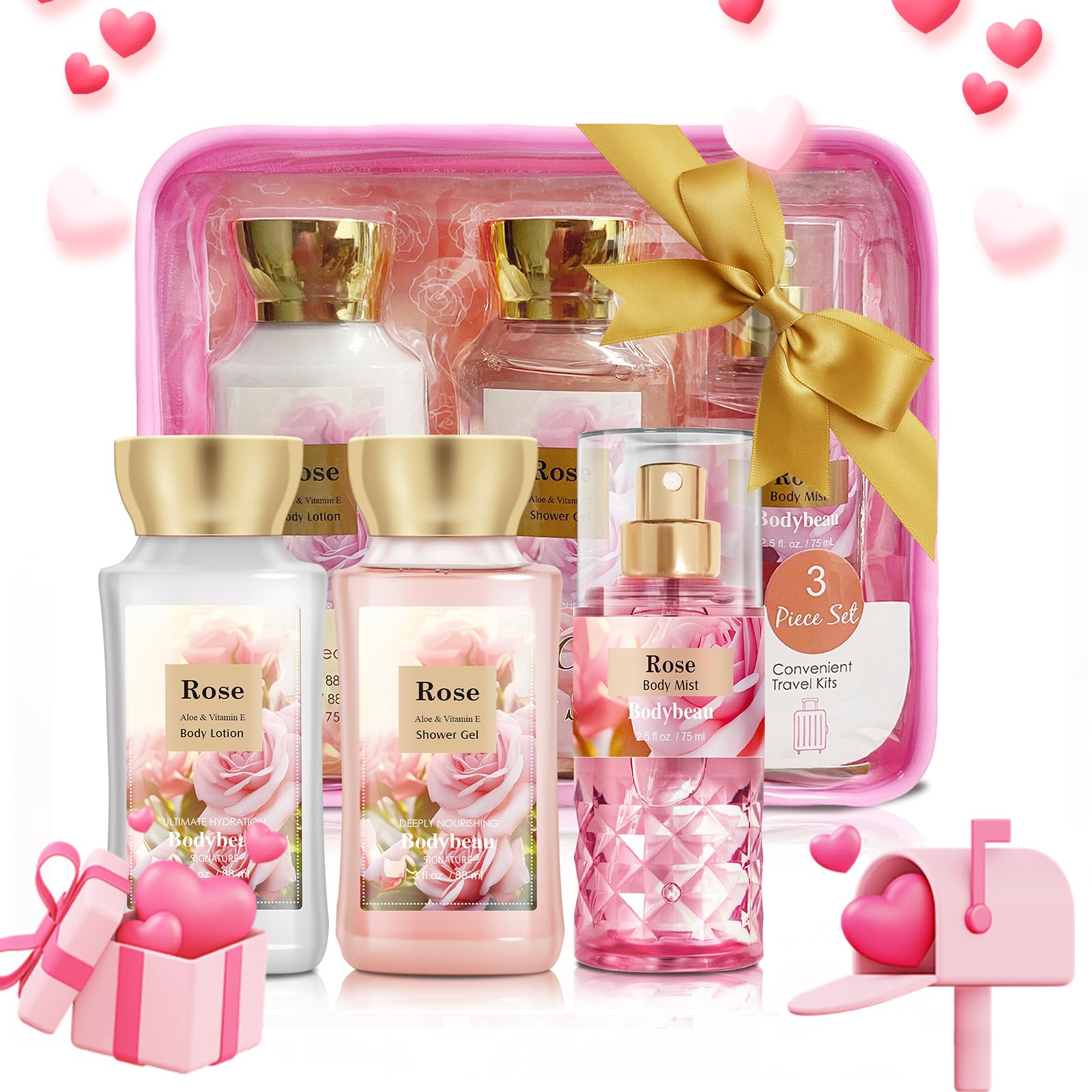 Amazon.com : Bath and Body Gift Set for Women & Girls, Rose 3PCS Set ...