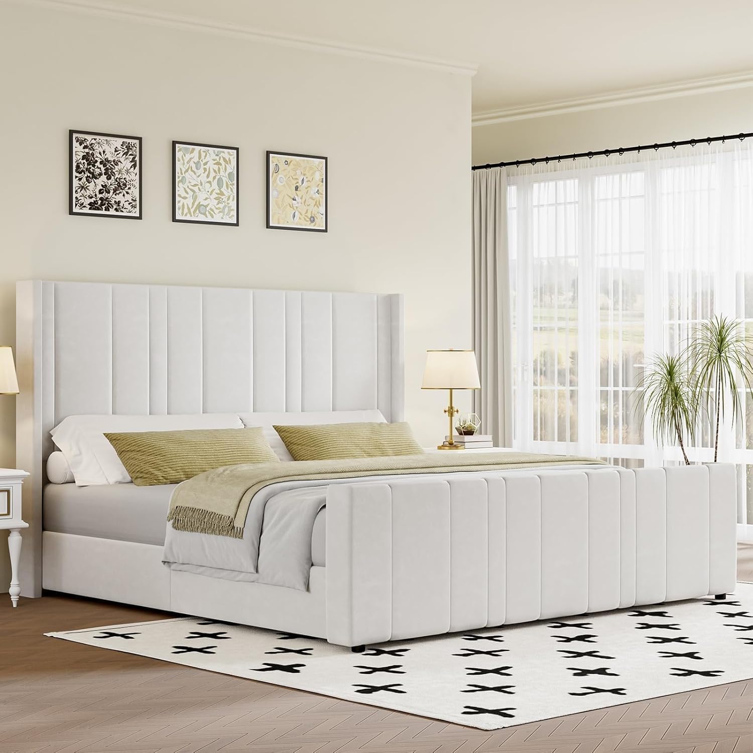 Amazon.com: HOMBCK King Size Bed Frame, Soft Velvet Upholstered Bed ...