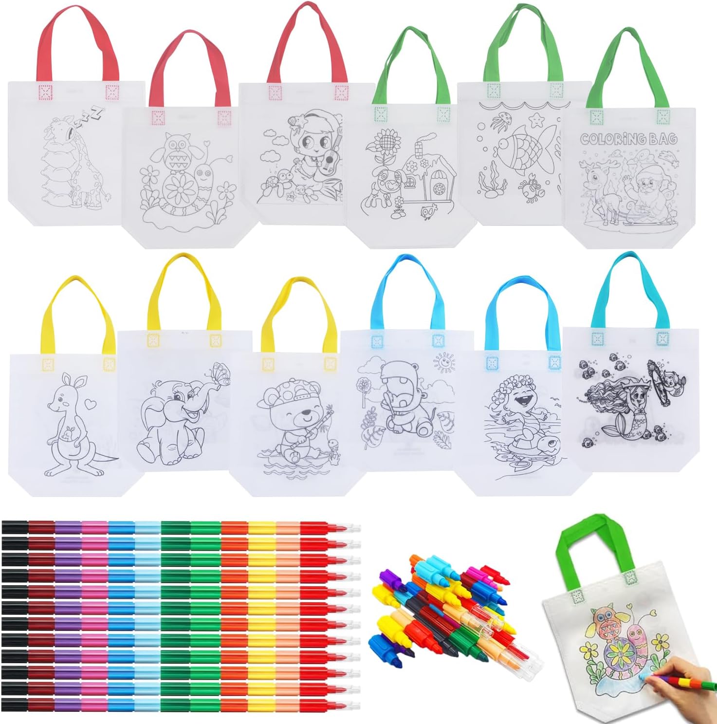 Zepitniy 12Pcs Sac a Colorier et 12Pcs Crayon de Couleur Empilables (12 ...