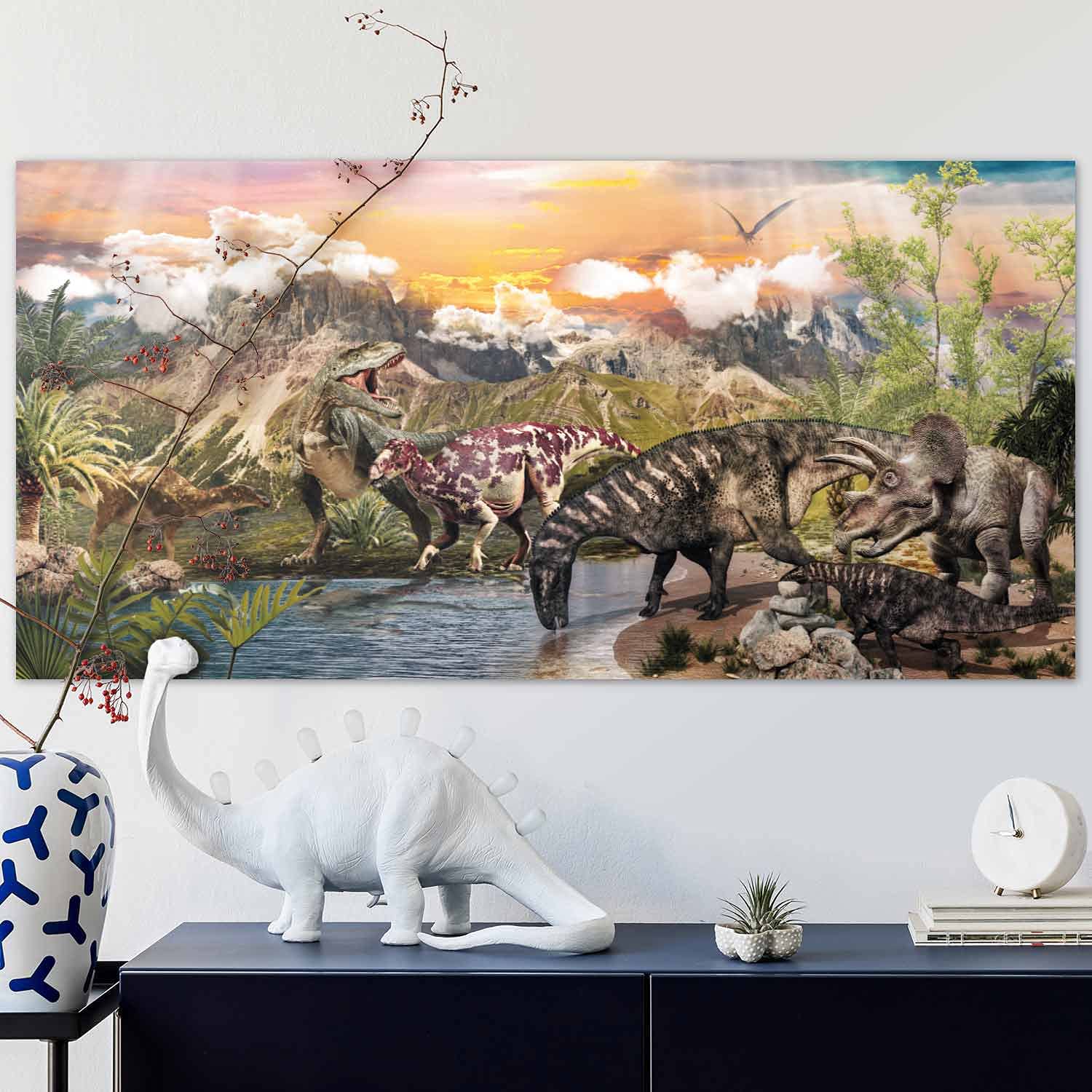 Dinosaurus Landschap Realistisch Vulkanische Uitbarsting Dinosaurus