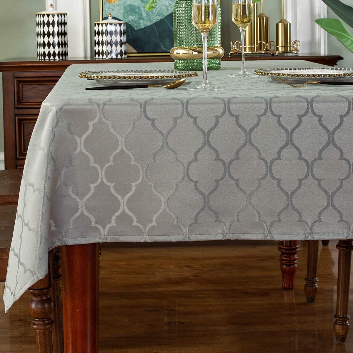 Amazon.com: TruDelve Cotton Blend Tablecloth Rectangle Grey Fabric ...