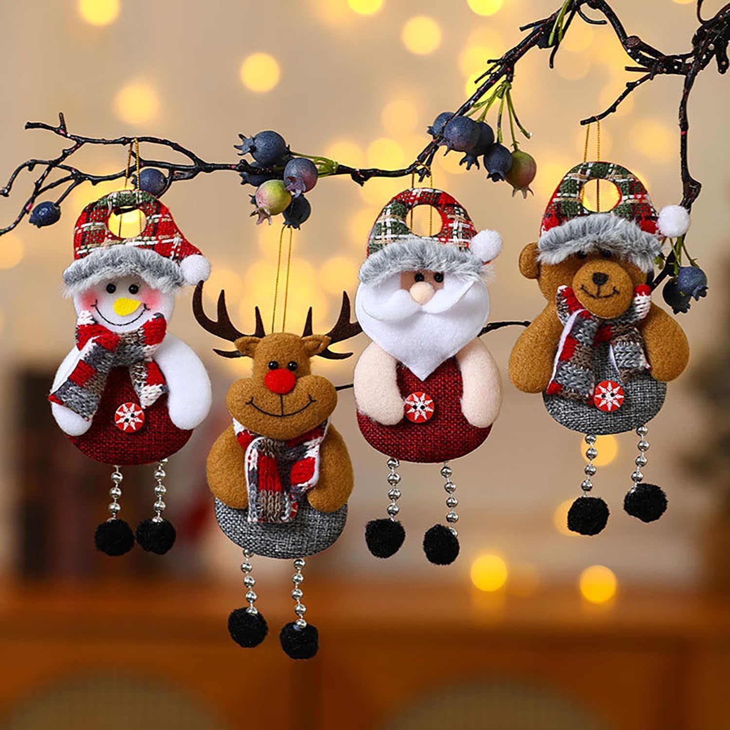 Amazon.com: Set of 4 Christmas Tree Ornaments Santa Claus Snowman ...