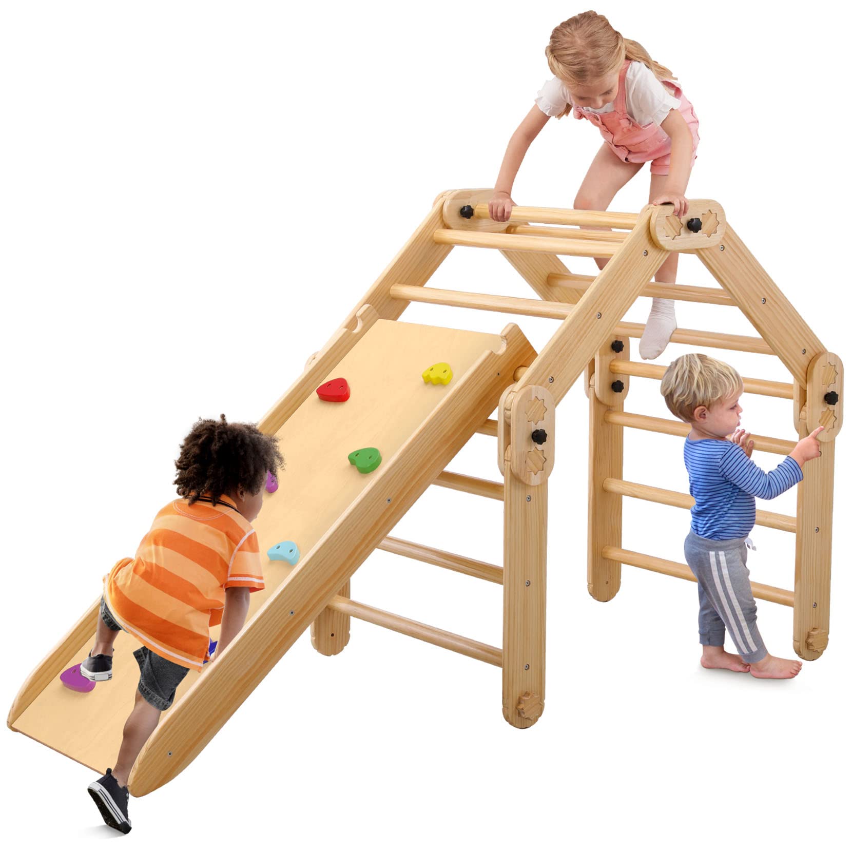 Buy Dripex Pikler Triangle Climber with Ramp, 8 in 1 Foldable Wooden ...