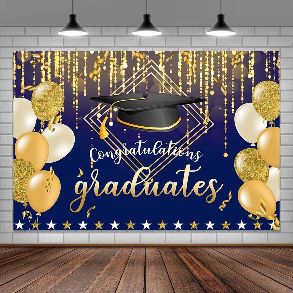 Amazon.com : Congratulation Graduate Backdrop,Blue and Gold Congrats ...