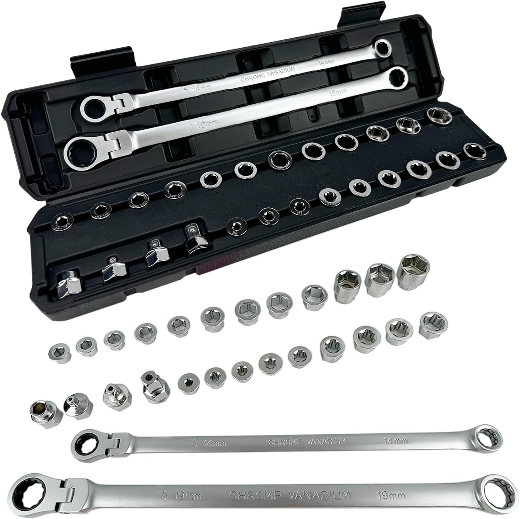 TR TOOLROCK 27PCS Extra Long Flex Head Ratcheting Wrench Set, Metric ...