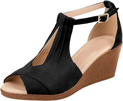 Amazon.com | Suede Sandals for Women Dressy Peep Toe Ankle Buckle Strap ...