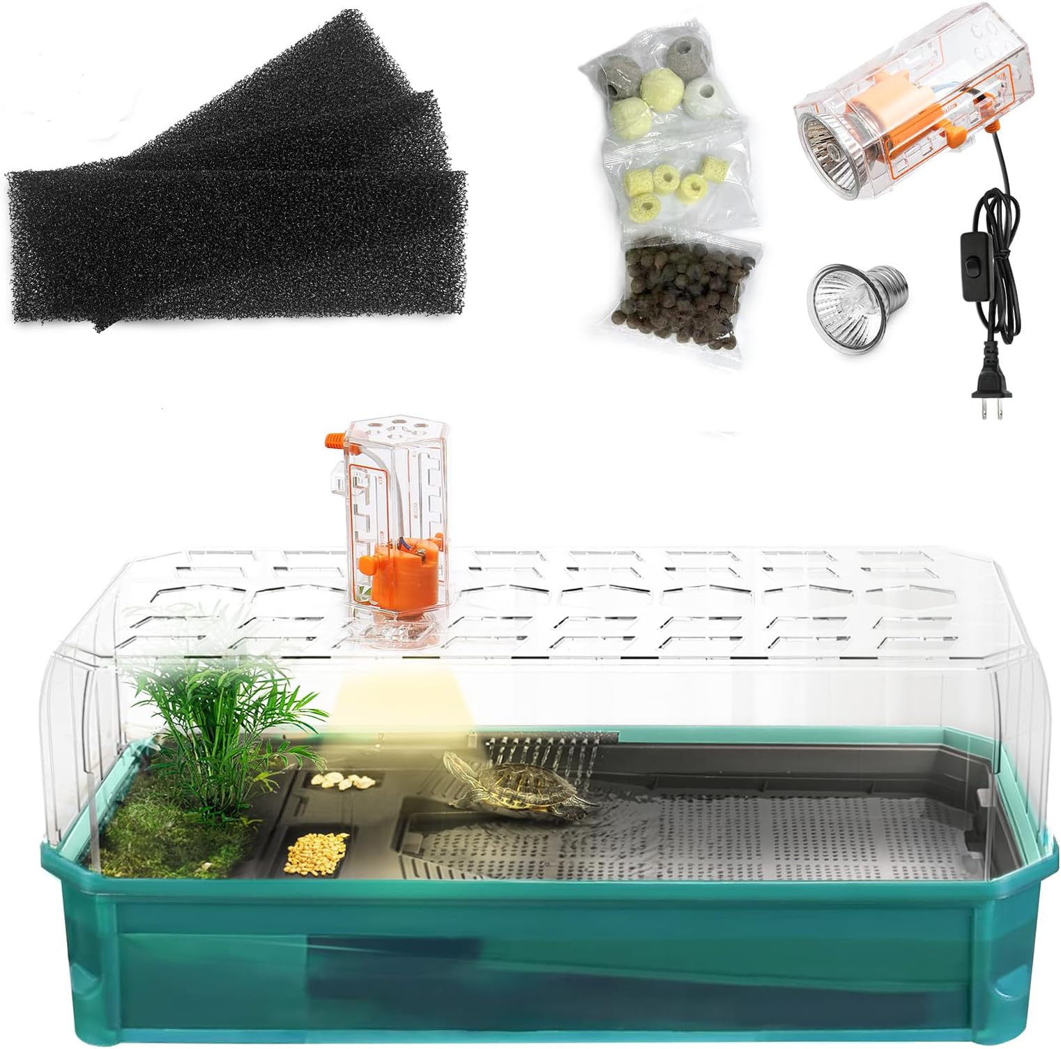 Clioran Turtle Tank Aquarium Kit, Turtle Habitat Starter Terrarium, Lid ...