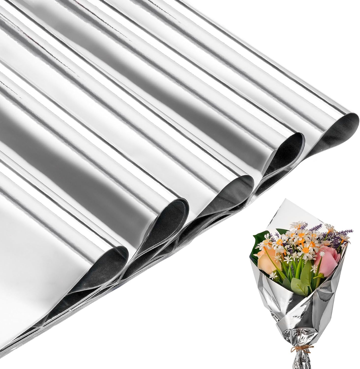 60 Sheets Metallic Wrapping Paper, Silver Wrapping Paper Sheets, Foil ...