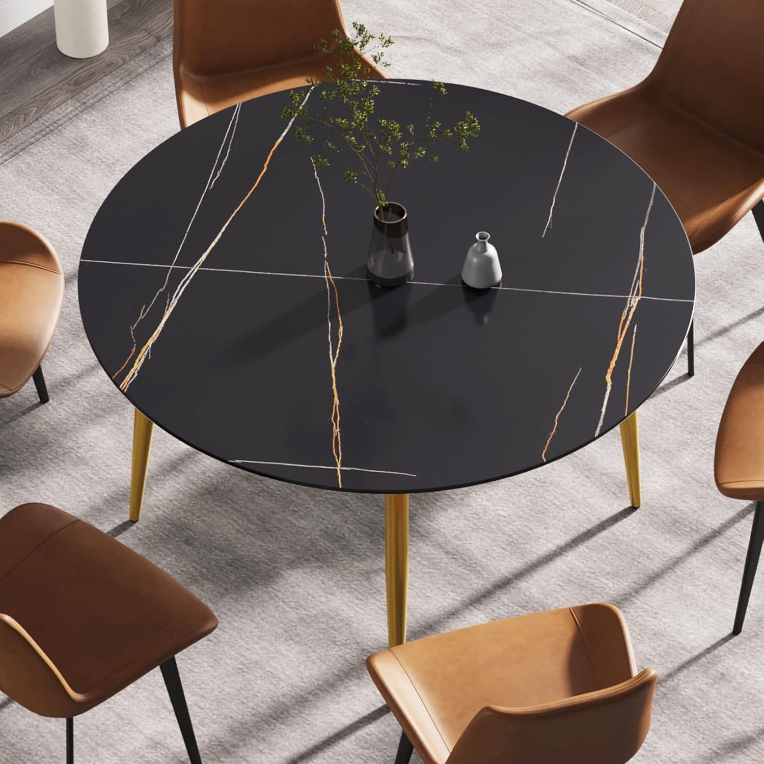 Amazon.com - Modern Round Dining Table, Slate Sintered Stone Kitchen ...