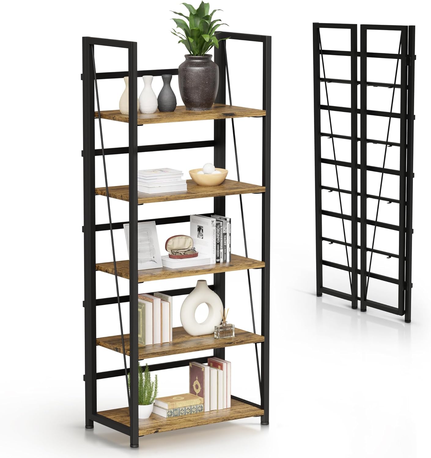 Amazon.com: 5 Tier Wood Book Shelf Organizer, No Assembly Bookshelf for ...