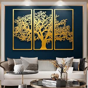 Amazon.com: 3 Panels Tree of Life Metal Wall Art Family Tree Metal Wall ...