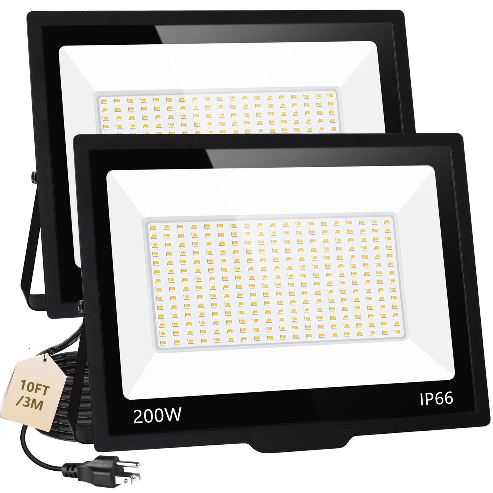 SHGPODA 2 Pack 200W LED Flood Light, 24000LM Bright Security Lights ...
