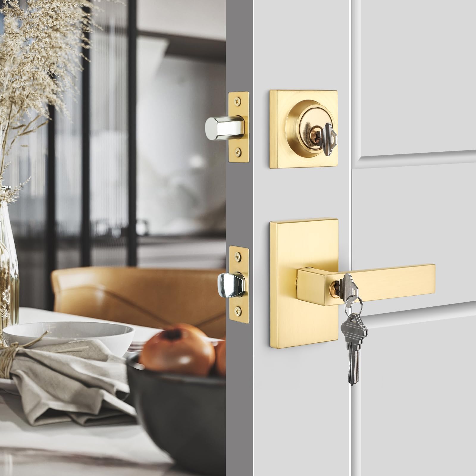 QWORK Night Latch Deadbolt Rim Lock with Key, 2Pack Gold Finish Antique ...