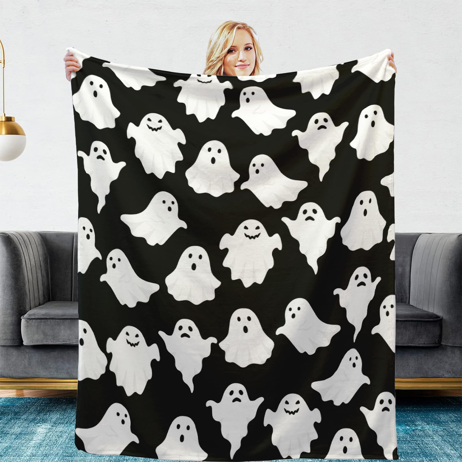 Amazon.com: Halloween Ghost Throw Blanket Cute Funny Ghosts Blanket Soft Cozy Fuzzy Flannel ...