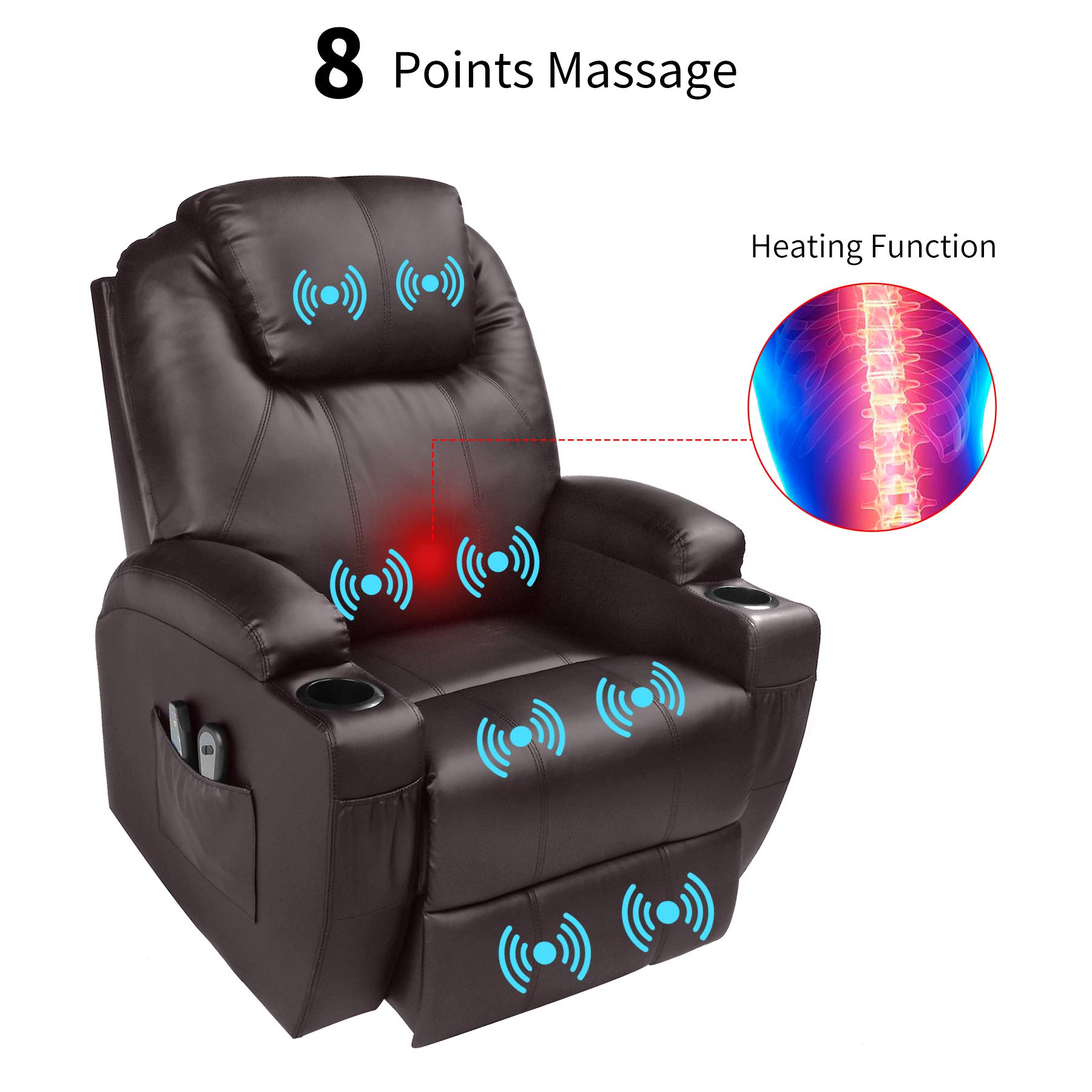 Magic Union Power Lift Chair Electric Recliner Faux Leather Heated ...