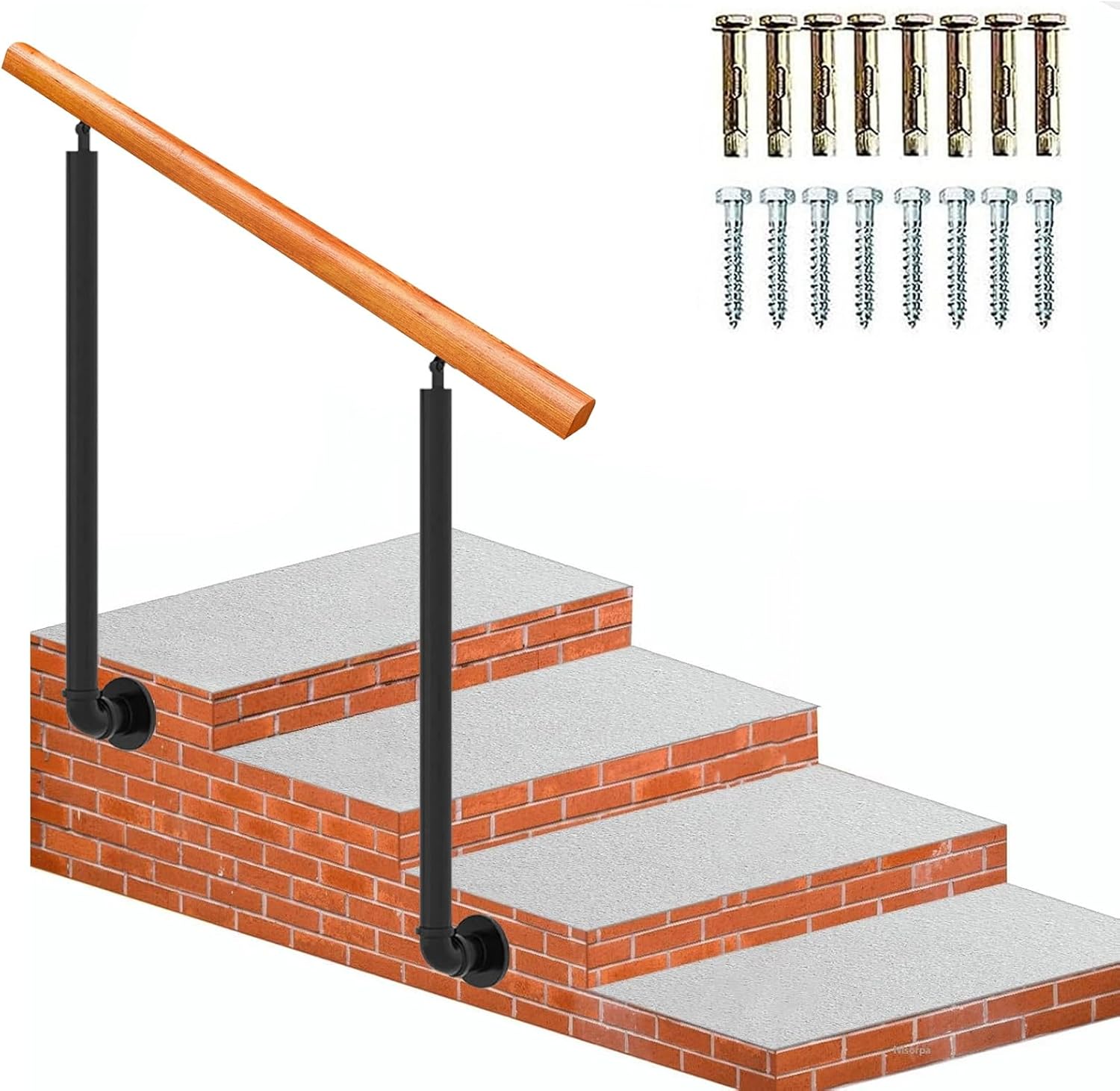 Wood Handrails for Outdoor Steps - Adjustable Side Mount Hand Rails for ...