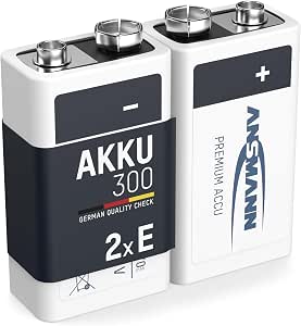 ANSMANN 9V Block Batteries [Pack of 2] 300mAh NiMH Precharged ...