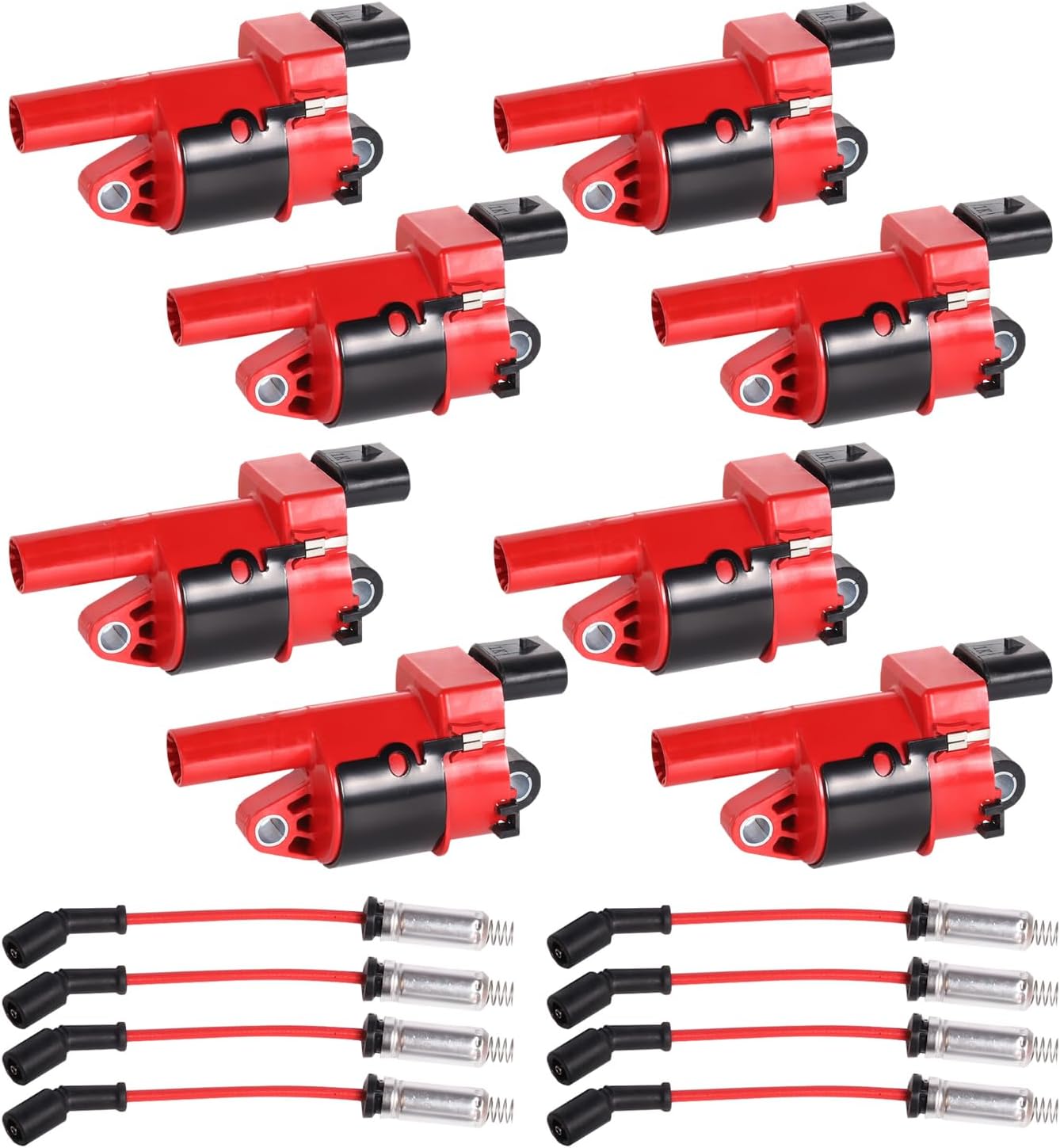 Amazon.com: ENA Set of 8 Round Red Ignition Coil UF414 Spark Plug Wire ...