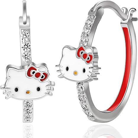 Amazon.com: Hello Kitty Womens Hoop Earrings - Cubic Zirconia and ...