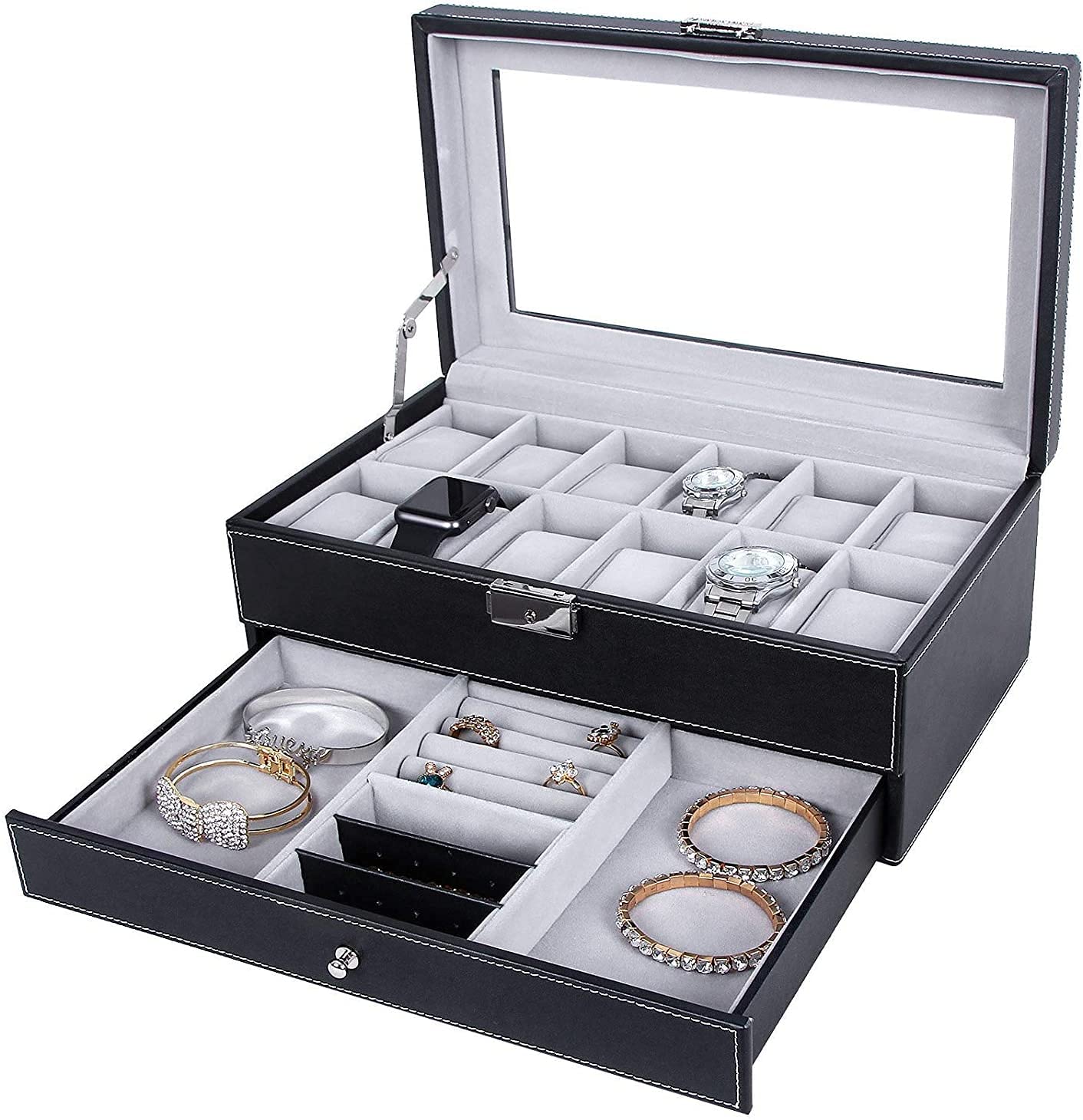 PREMVATI 12 Slot PU Leather Lockable Watch Storage Boxes, Men & Women ...