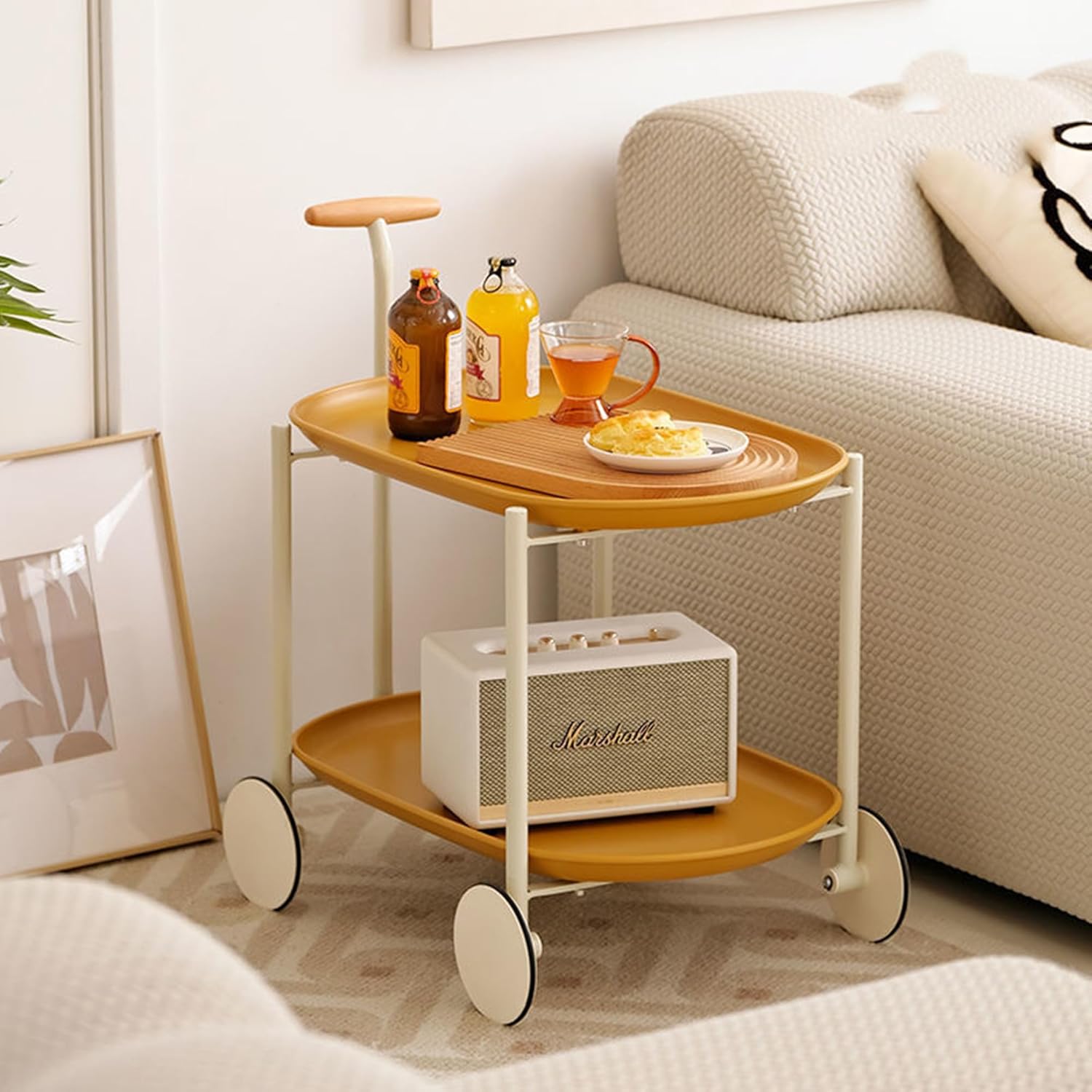 Amazon.com - Modern Two Tier Rolling Serving, Bar Cart for The Home, Metal Bar Carts with Wheels ...