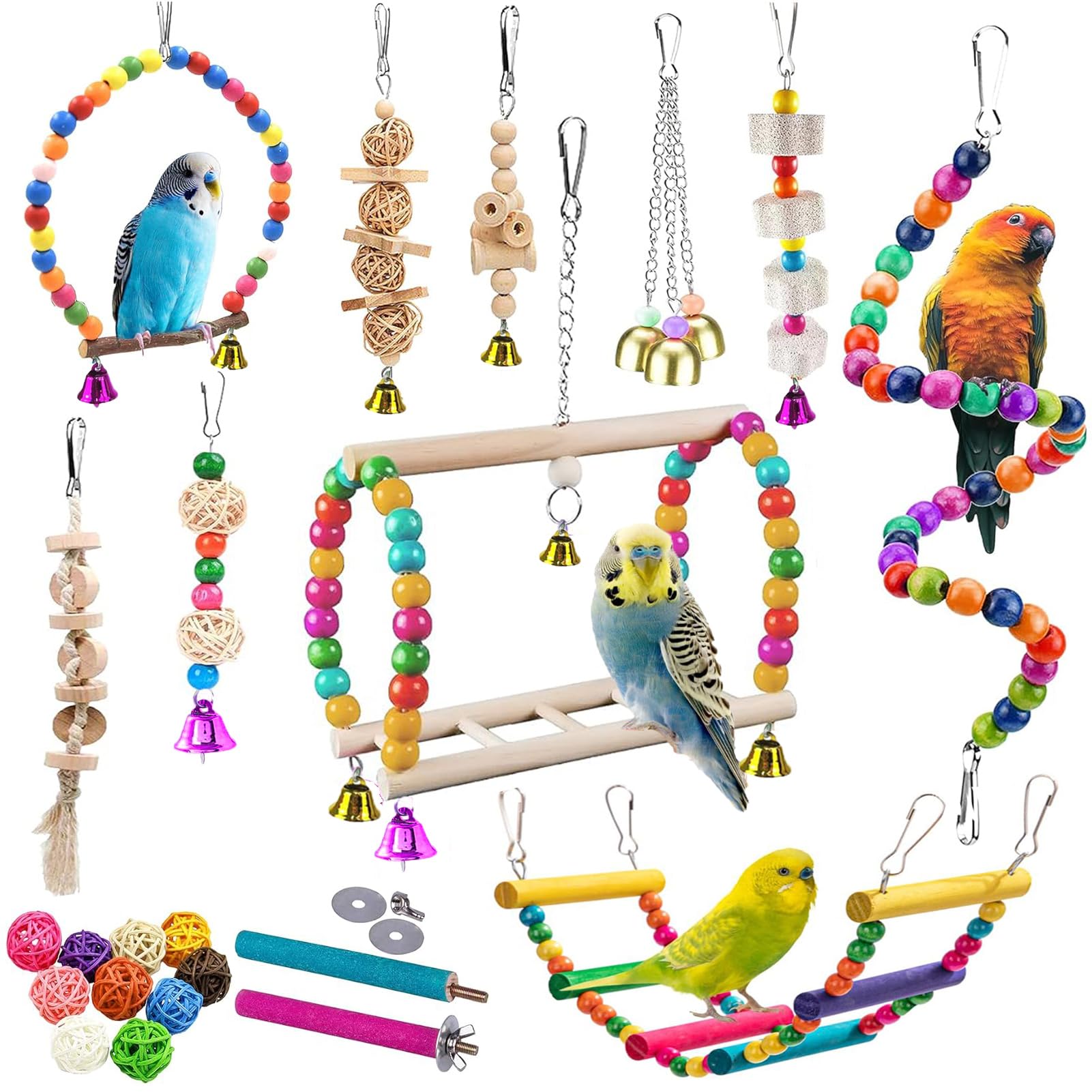 Parakeet Toys,22Pcs Bird Toys for Parakeets,Parrot Swing Chewing ...