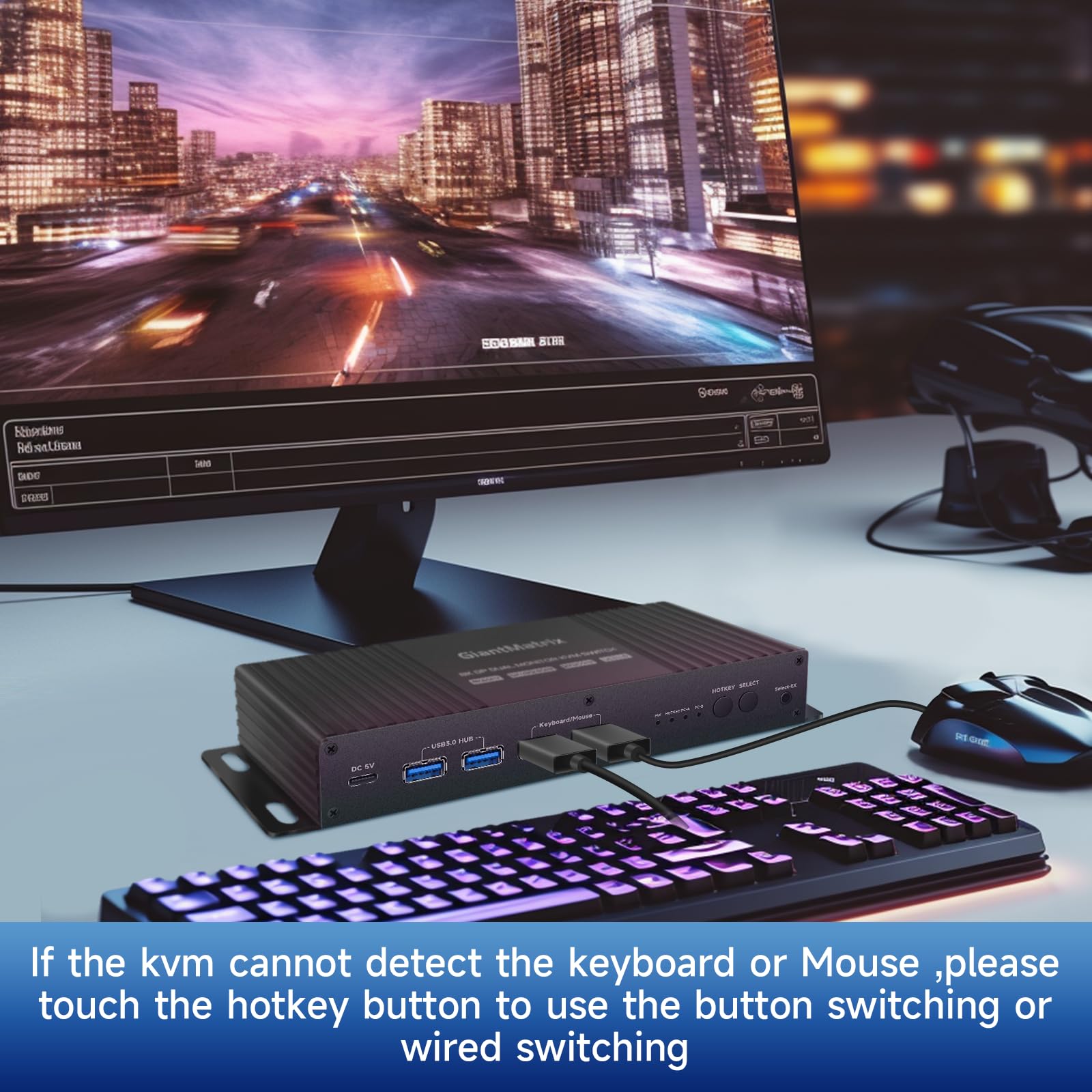 kvm Switch 2 Monitors 2 Computers displayport 4K 144Hz Hotkey Switching ...