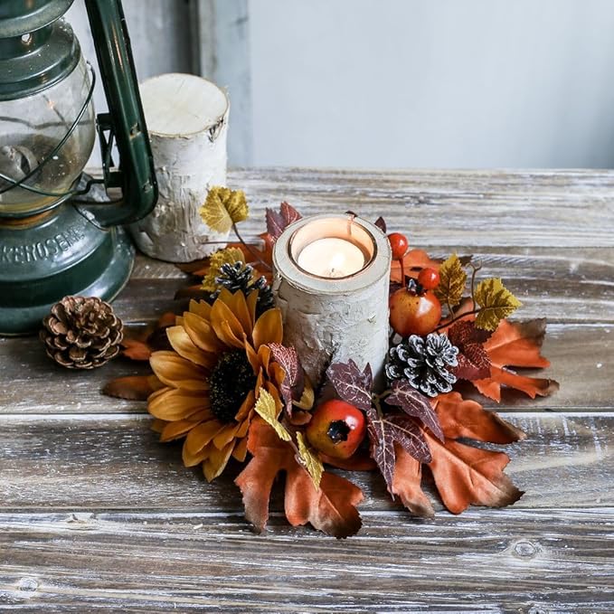 Amazon.com: 2 Pcs Fall Wreaths Candle Rings 3 Inch Center, Farmhouse ...