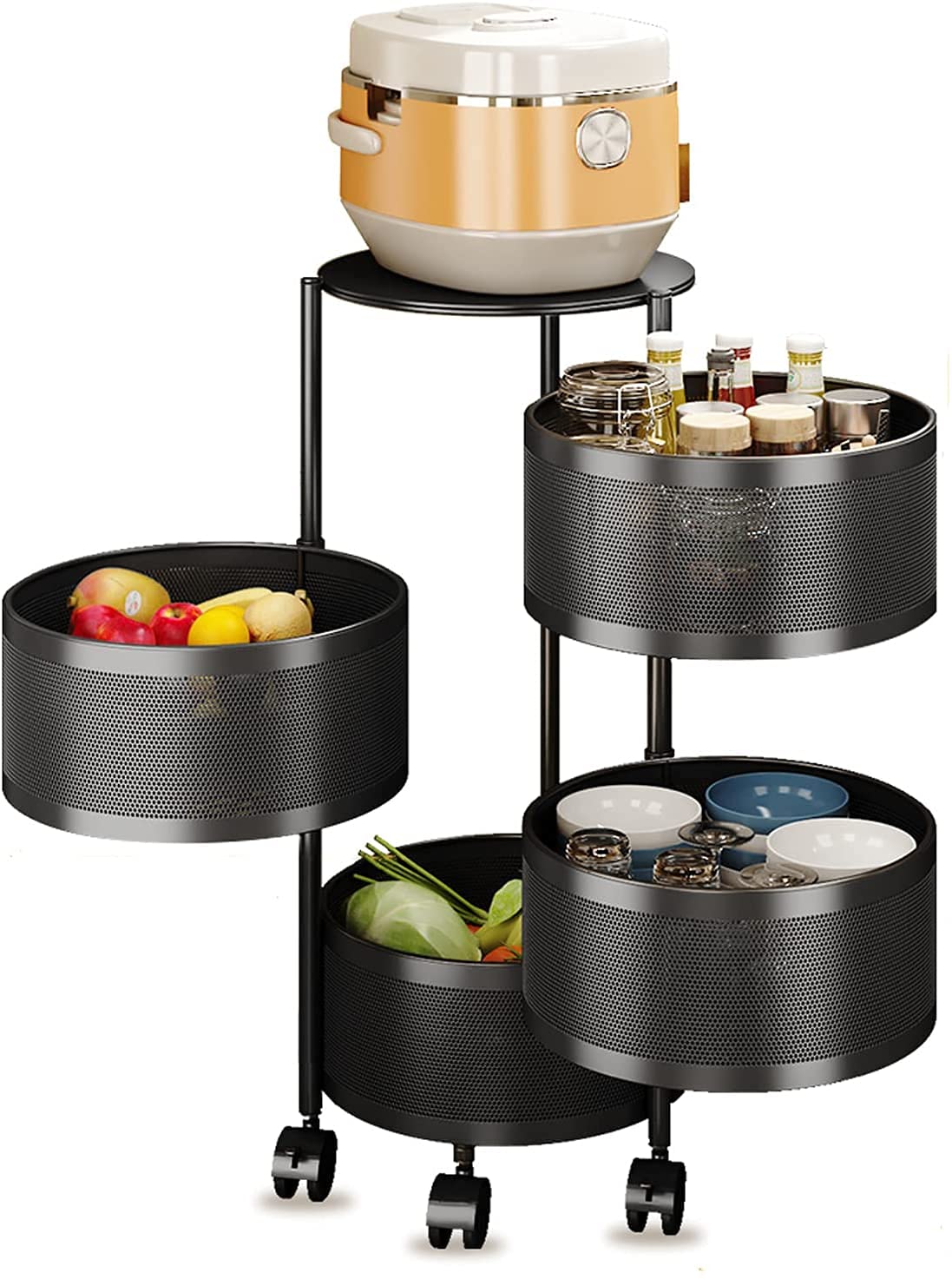 Kresal Kitchen Rotating Fruit & Vegetable Basket, Portable Storage Rack ...