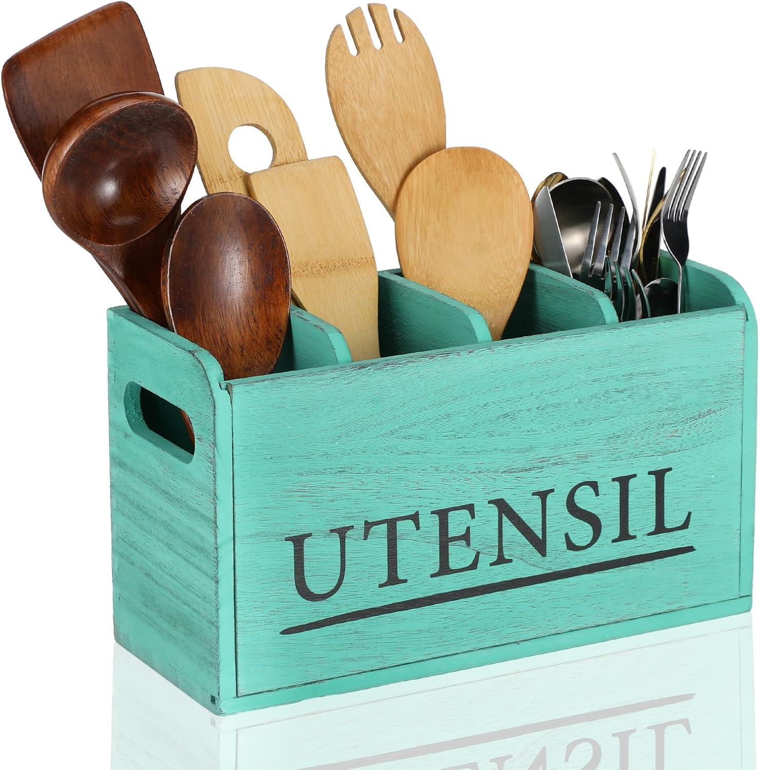 Amazon.com: Yoande Teal Kitchen Utensil Holder Rustic Large Utensil ...