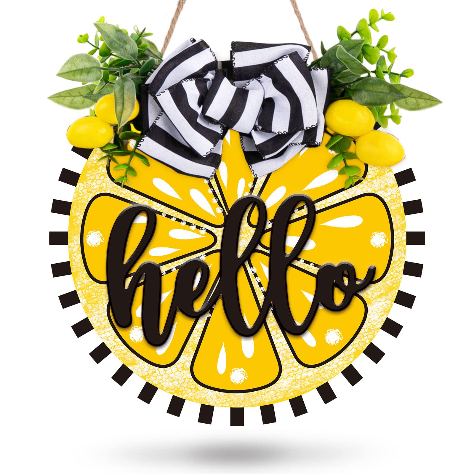 Amazon.com: Whaline Lemon Wooden Hanging Sign 3D Hello Summer Welcome ...