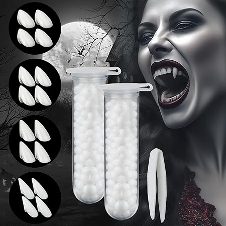 Amazon.com: Vampire Fangs 8 Pairs 4 Sizes Teeth with Adhesive and ...