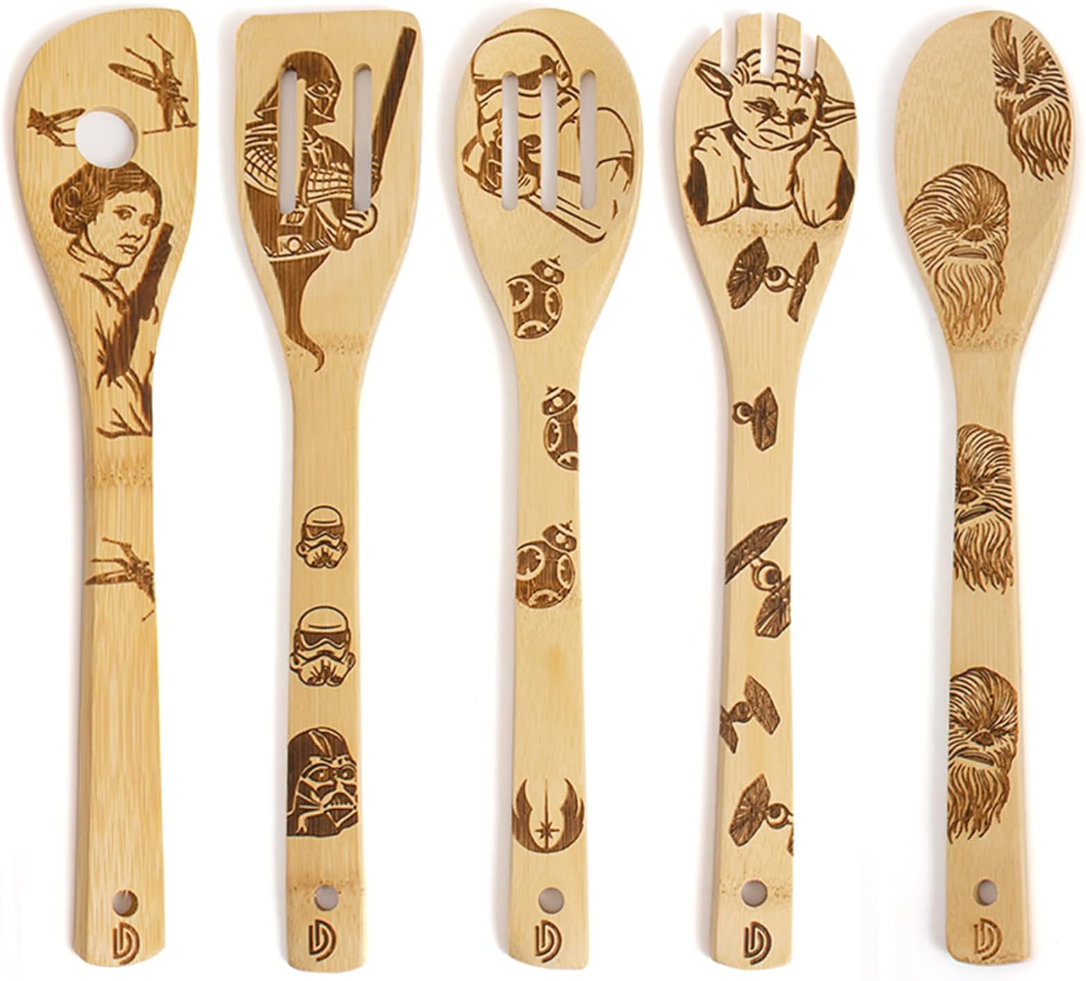 5 PCS Star Wars Burned Wooden Spoons Cooking Organic Spoons Turners ...