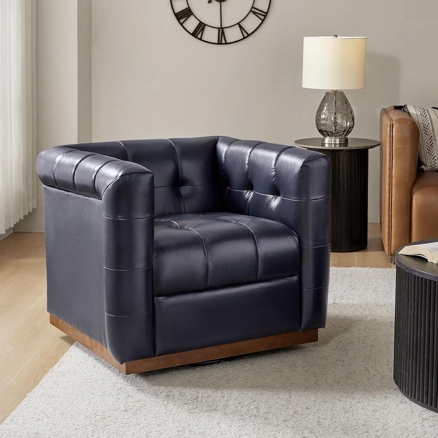 Amazon.com: HULALA HOME Leather Swivel Chair,Genuine Leather Square ...