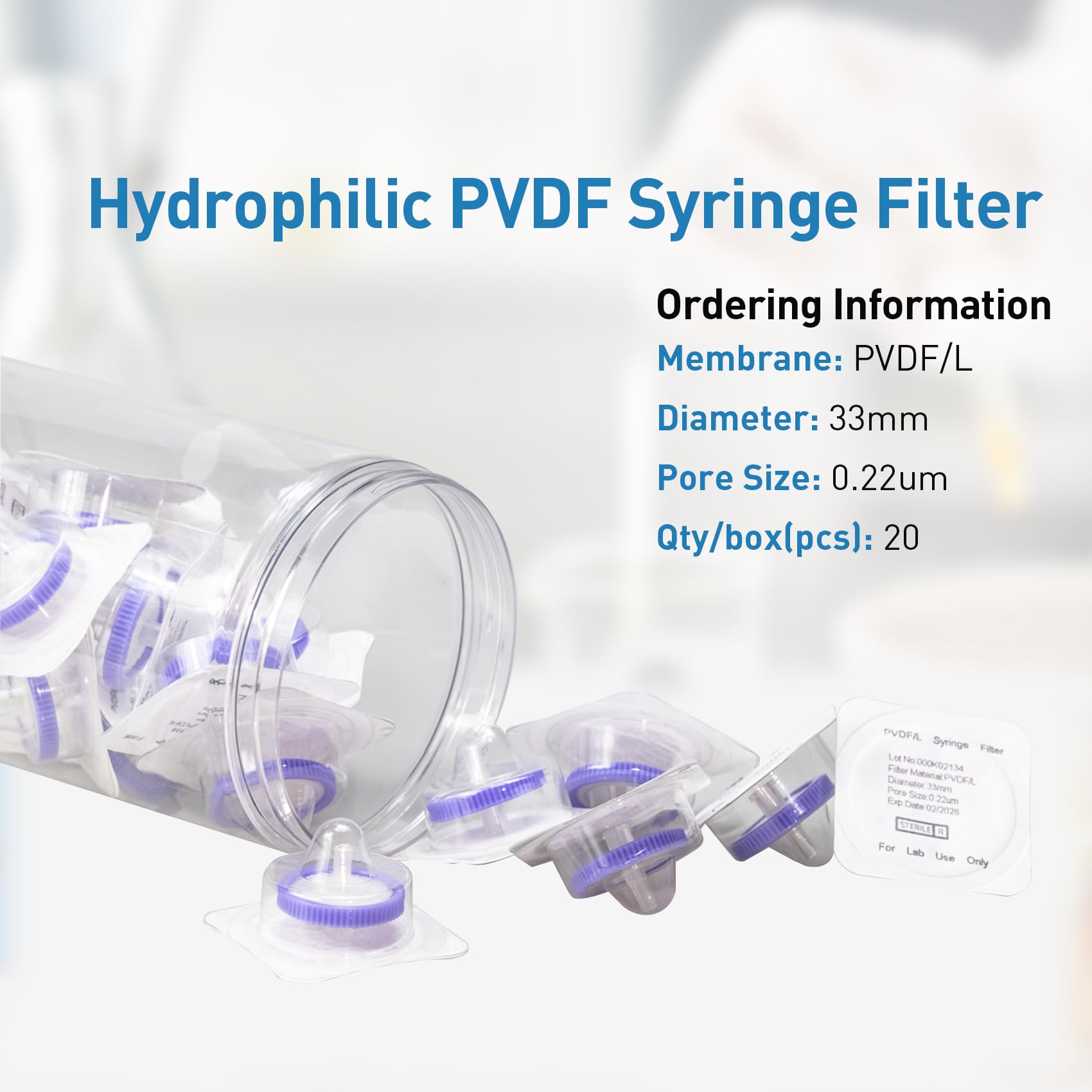 Snapklik.com : Sterilized Syringe Filter PVDF 20 Pack, 0.22 Um Pore ...