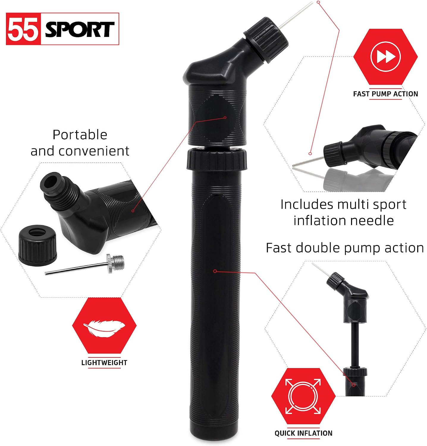55 Sport High Speed Double Action Football Pump - BigaMart