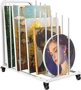 petour Metal Art Canvas Storage Rack with Wheels, White Art Drying ...