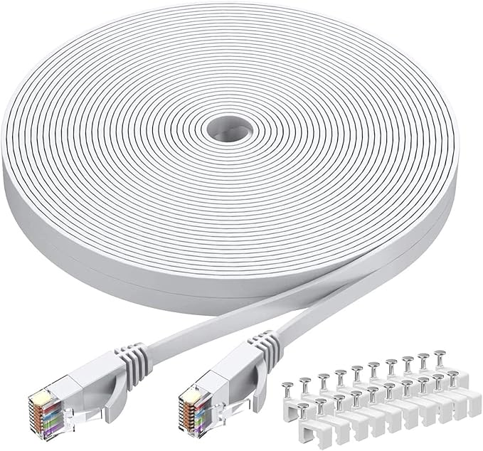Amazon.com: BUSOHE Cat6 Ethernet Cable 60 FT White, Cat-6 Flat Computer ...