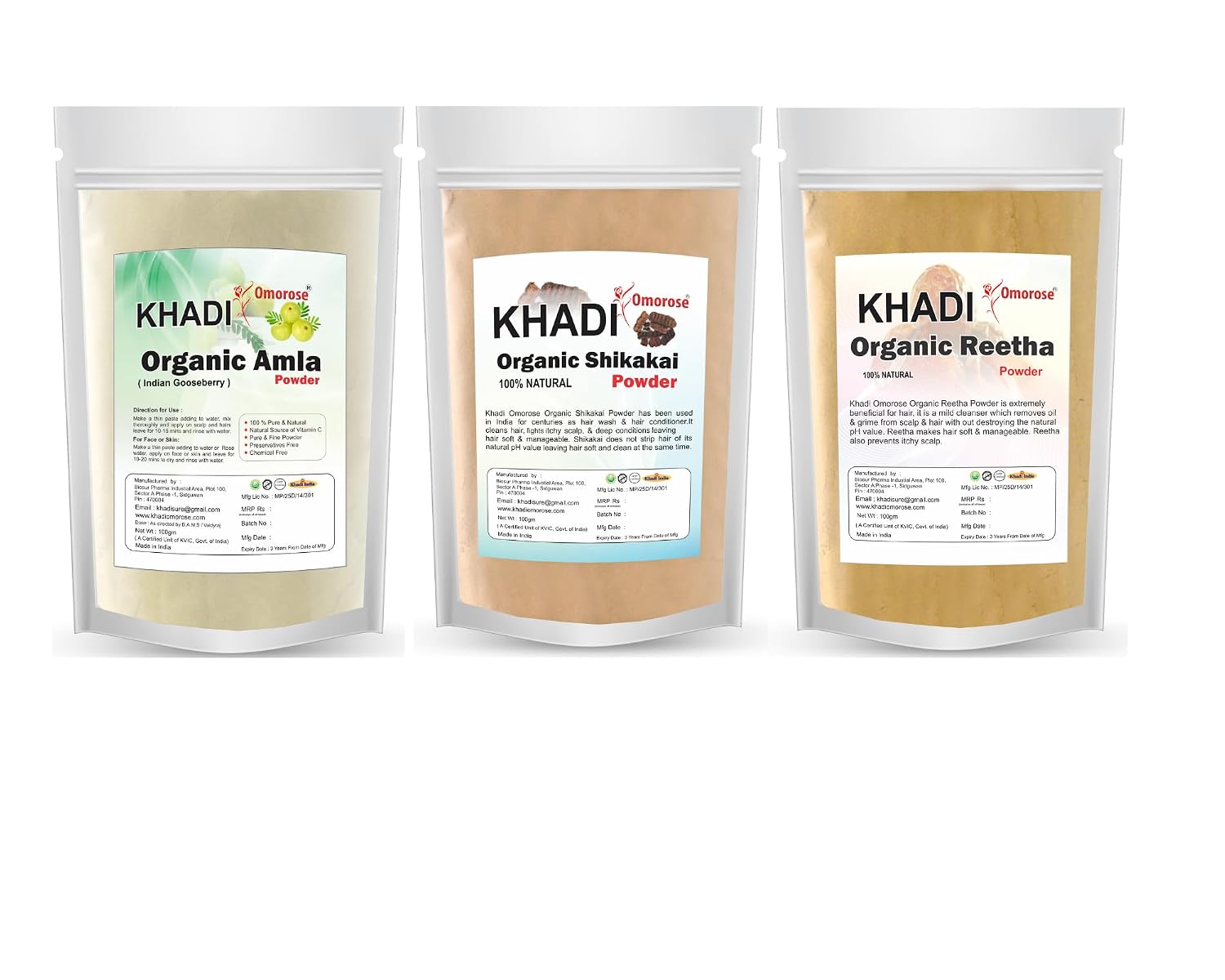 KHADI Omorose Amla Reetha Shikakai Powder For All Type Of Hairs, (100 ...