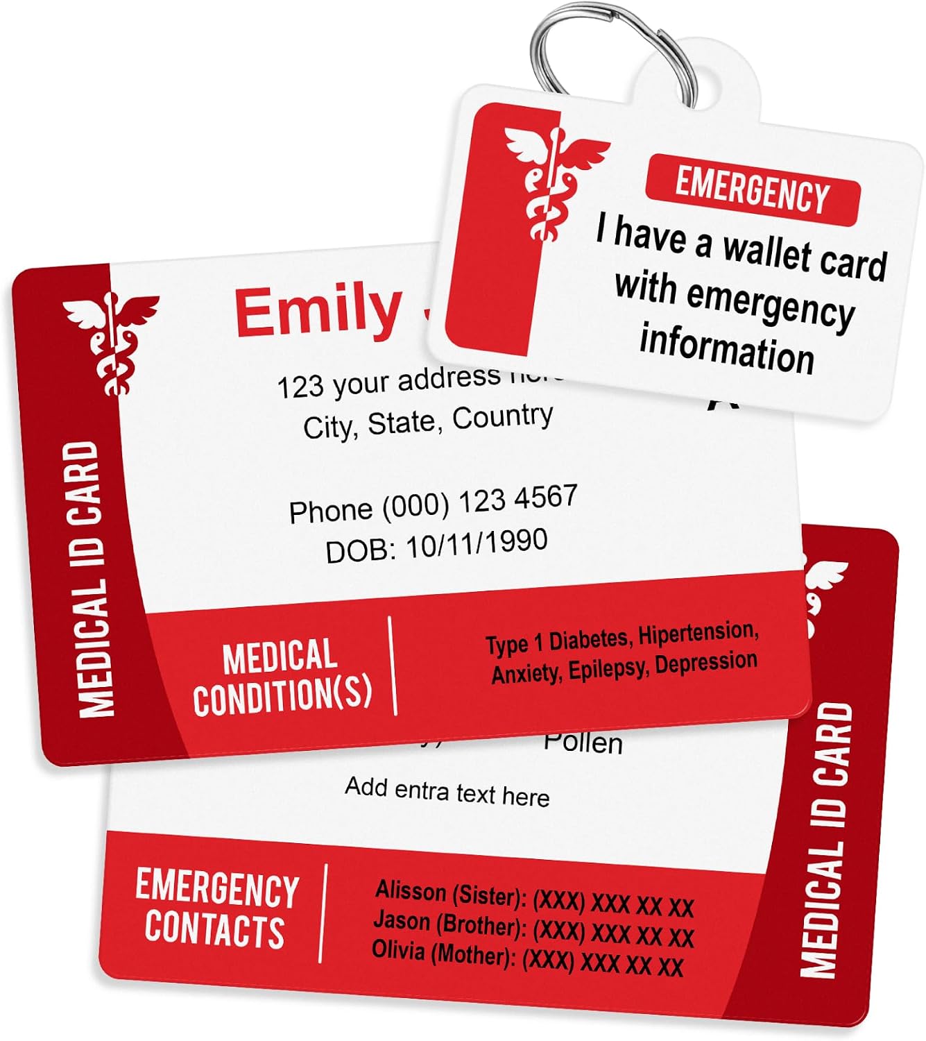 Amazon.com: Custom Medical ID Emergency Contact Wallet Card, ICE Life ...