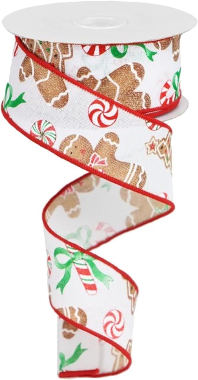 Amazon.com: Craig Bachman 1.5 Inch Gingerbread Candy Ribbon: White (10 ...