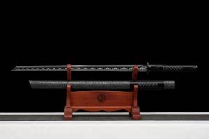 JIHPEN sword - Handmade Chokuto Ninjato Sword Spring Steel Black Blade ...