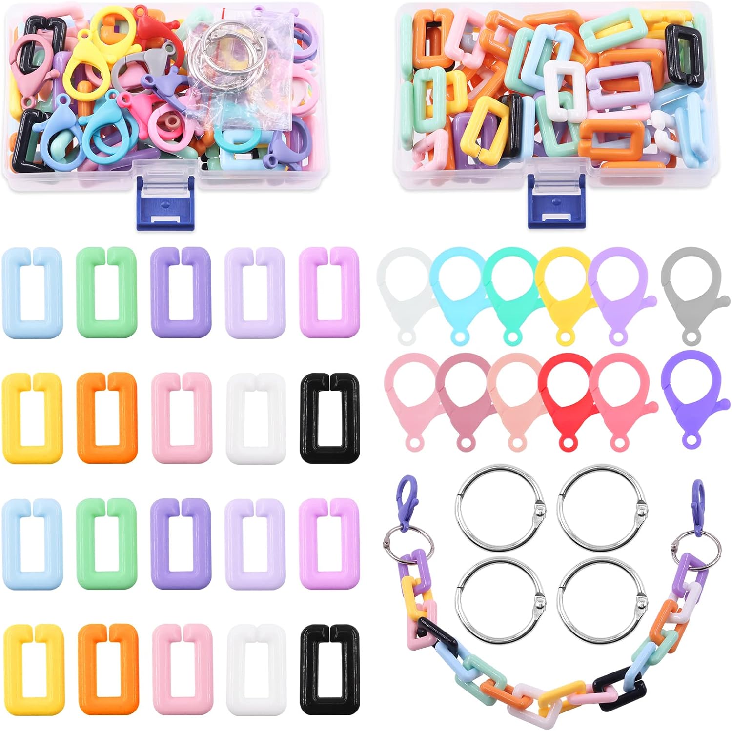 Amazon.com: Rustark 144Pcs 10 Multicolor Rectangle Acrylic Chain Link ...