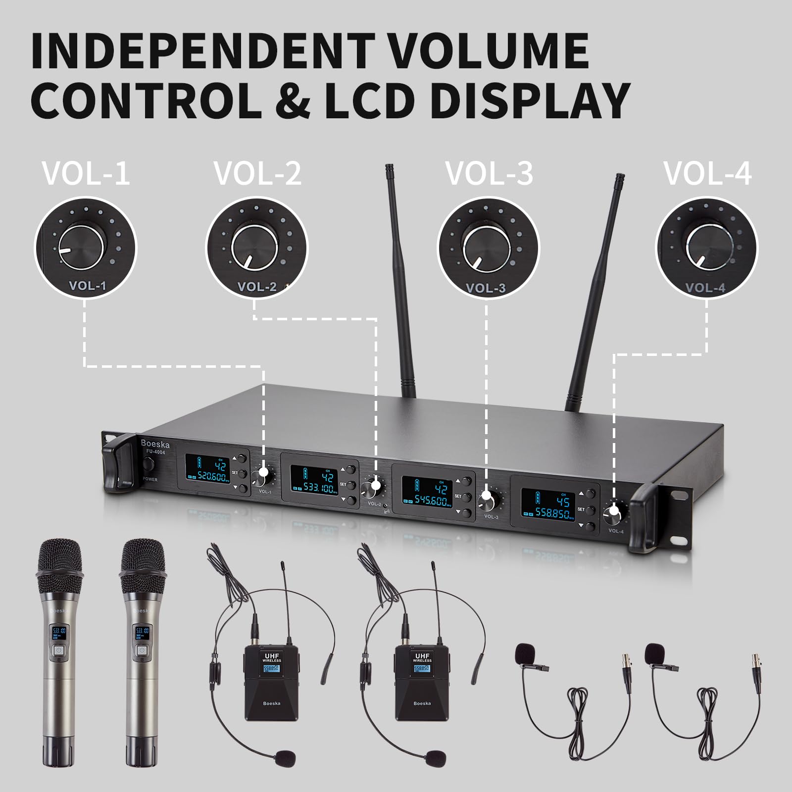 Snapklik.com : 4 Channel Wireless Microphone System UHF 2 Cordless ...