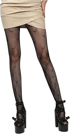 GORGLITTER Women's Bow Fishnet Tights High Waist See Through Sheer ...