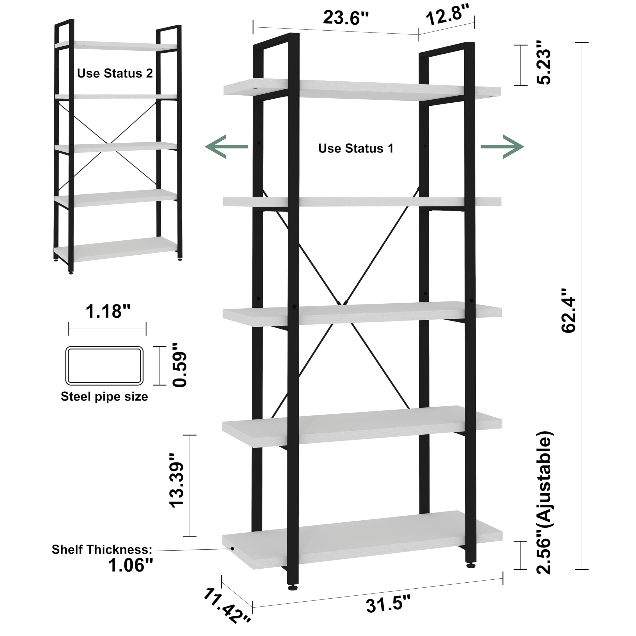 Snapklik.com : Panana 5 Tier Industrial Rustic Wooden Bookshelves ...