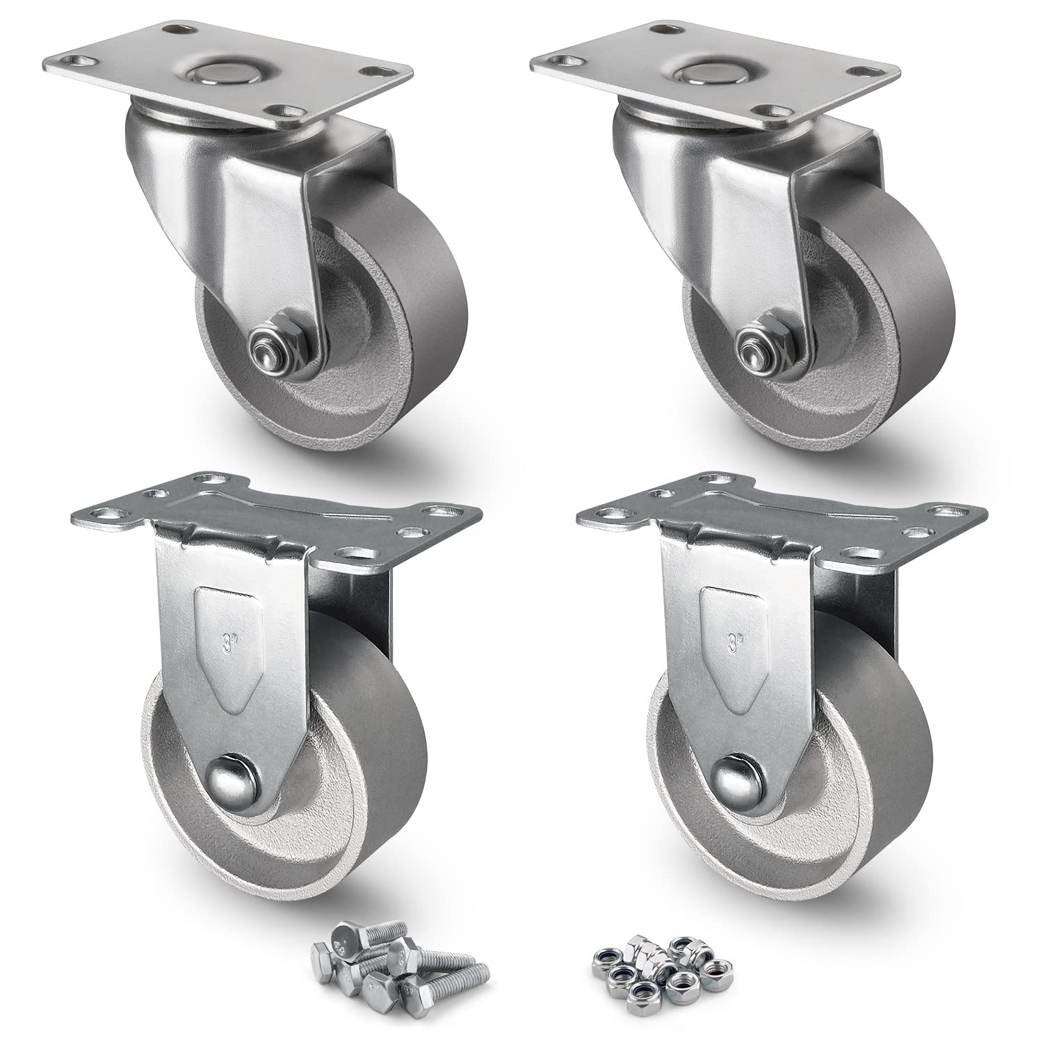 HANDSAMMU'S 3"Industrial Casters, Cast Iron Steel Casters Set of 4, Set ...